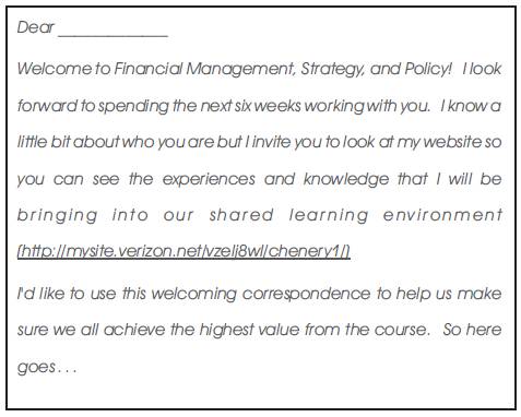 Figure 2. Sample Student Welcome Letter